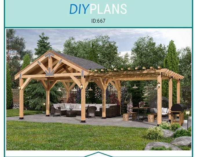 16x20 Garden Pavilion Plans , Outdoor Gazebo Blueprints , Traditional ...