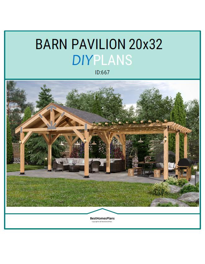 20'x32' Pole Barn Pavilion Plans, Garden Gazebo Blueprints, Backyard ...