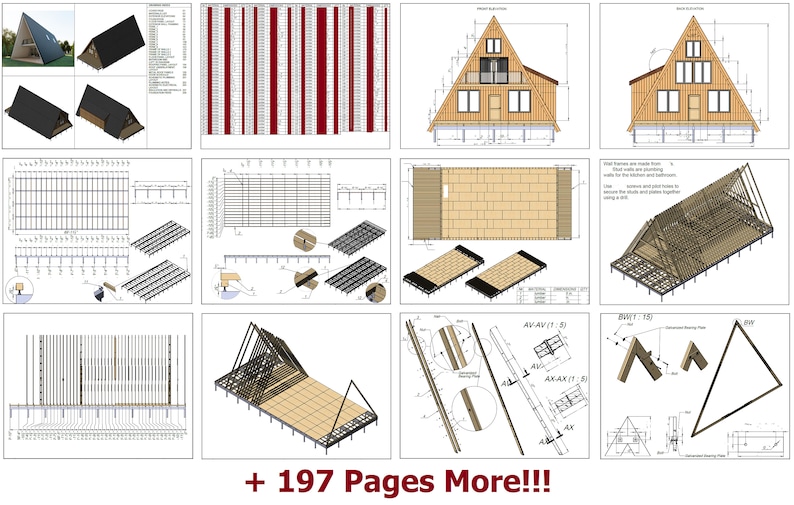 Modern A-frame Cabin DIY Build Architectural Plans Blueprint, 209 Pages ...