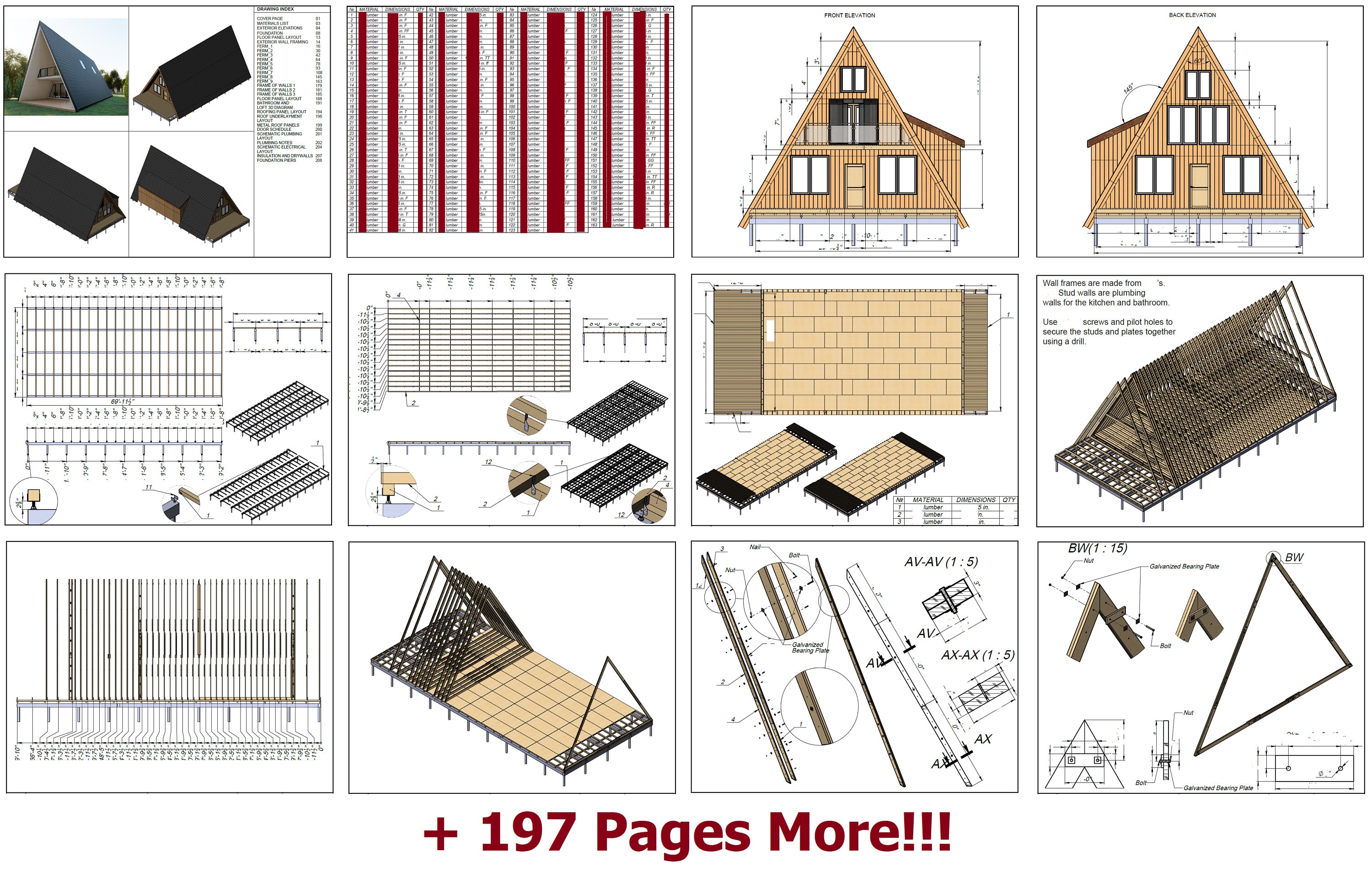 Modern A-frame Cabin DIY Build Architectural Plans Blueprint, 209 Pages ...