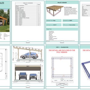 20'x20' 2 Cars Carport Garage Plans and Build Guide | DIY Woodworking ...
