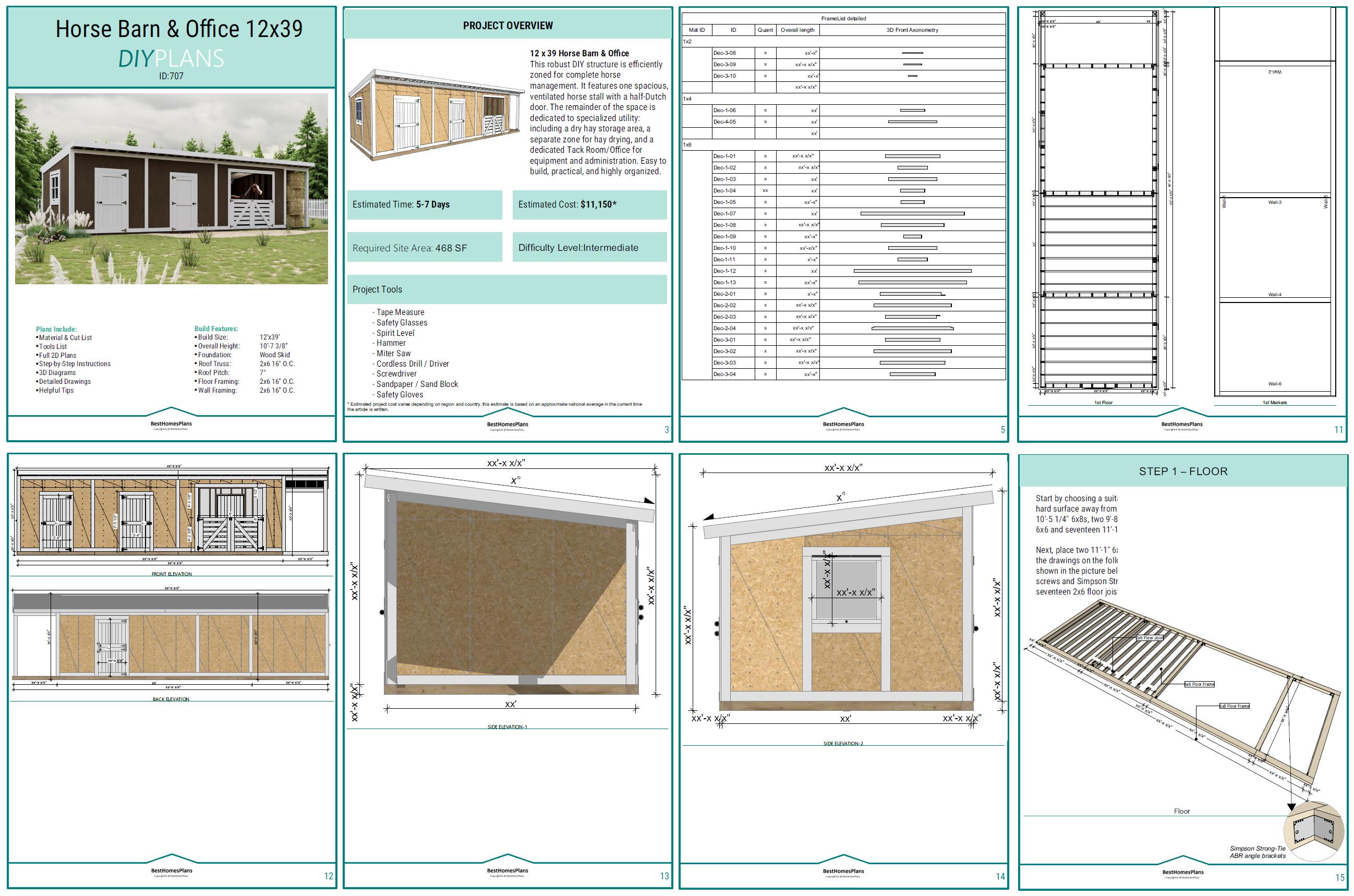 Horse Barn Plans – DIY Wooden Stable With Stall, Storage & Office ...