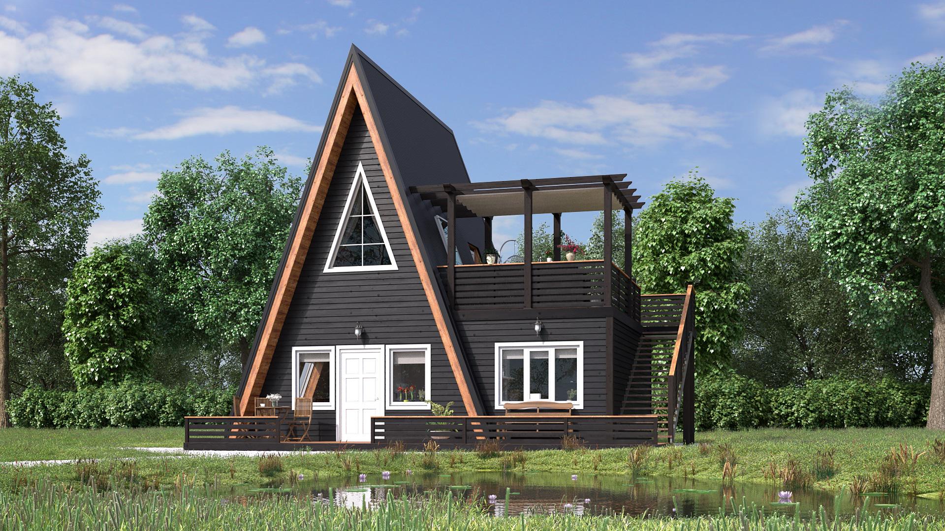 Plans de maison d'hôtes moderne A-Frame avec 2 chambres, 2 salles de ...
