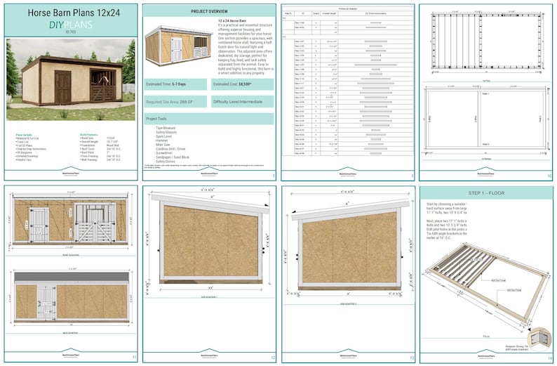 DIY Horse Barn Plans (12x24) – Wooden Stable With Stall and Storage ...