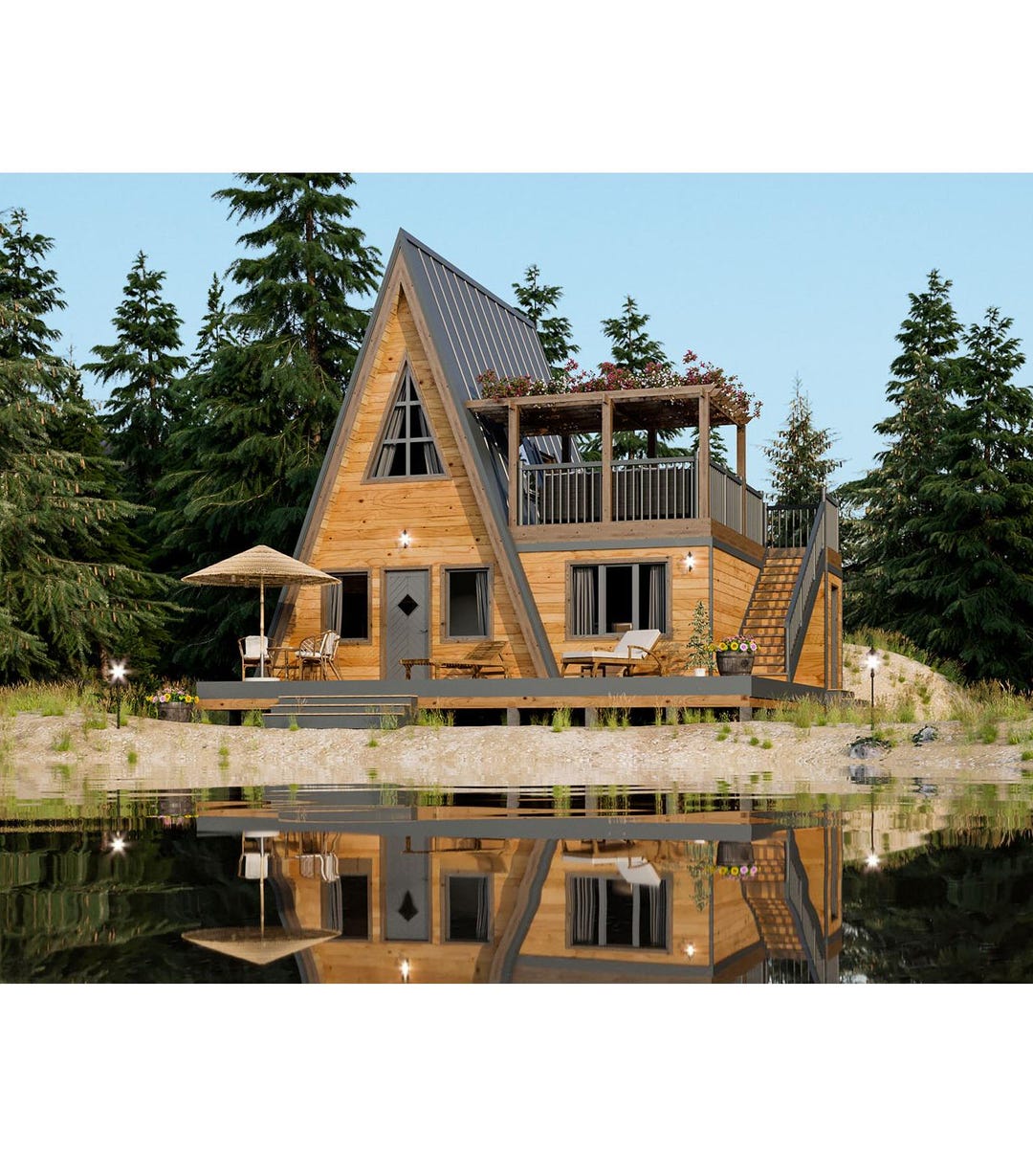 Modern A-frame 2 Bedrooms, 2 Bathrooms Guest House Plans Architecture ...