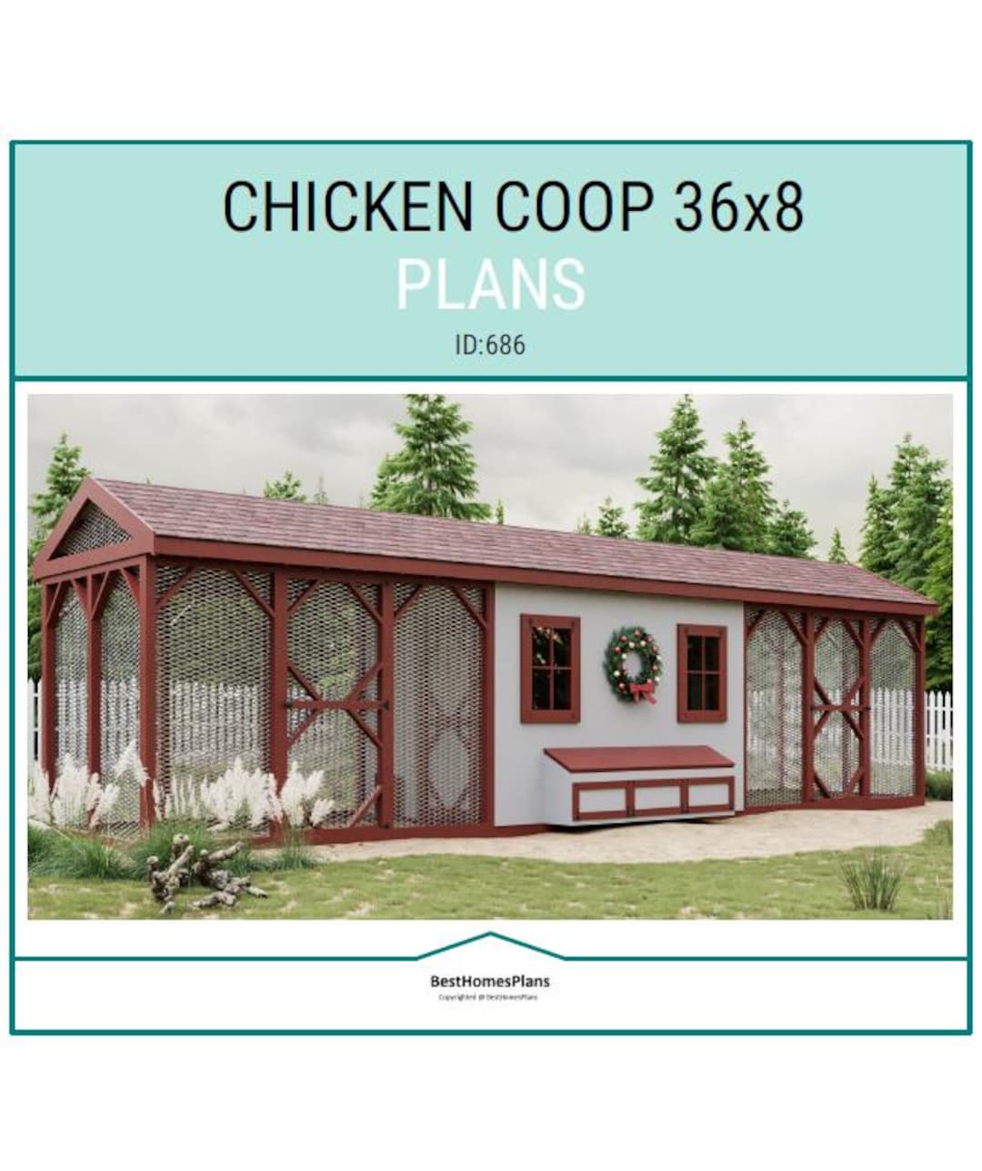 36'x8' Chicken Coop Plans for 24-32 Chickens, DIY PDF (90 Pages) Hen ...