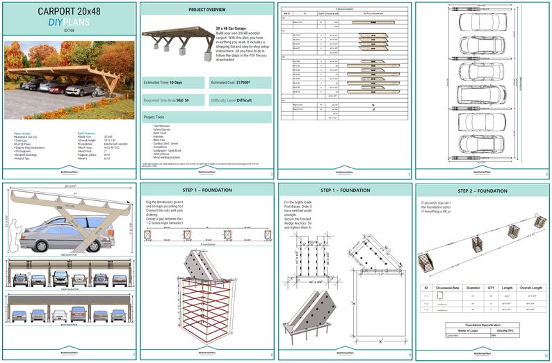 6-car Carport Plans | 20'x48' DIY Woodworking Build Guide (imperial) - Etsy