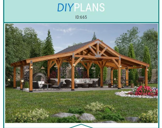 14x22 Outdoor Car Canopy Plans / Garden Gazebo Shelter DIY Blueprints ...
