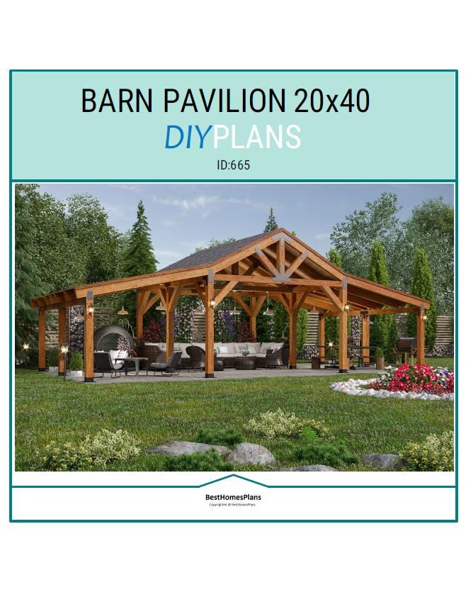 20'x40' Pole Barn Pavilion Plans With Double Lean, Garden Gazebo ...