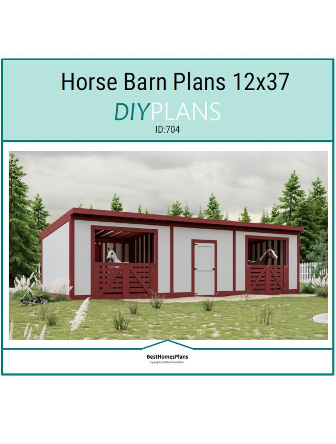 Horse Barn Plans – DIY Wooden Stable With Stall and Office (blueprints ...