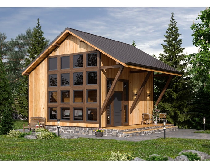 32'x56' Tiny House - 2 Bed Chalet - A-frame House Architectural Plans ...