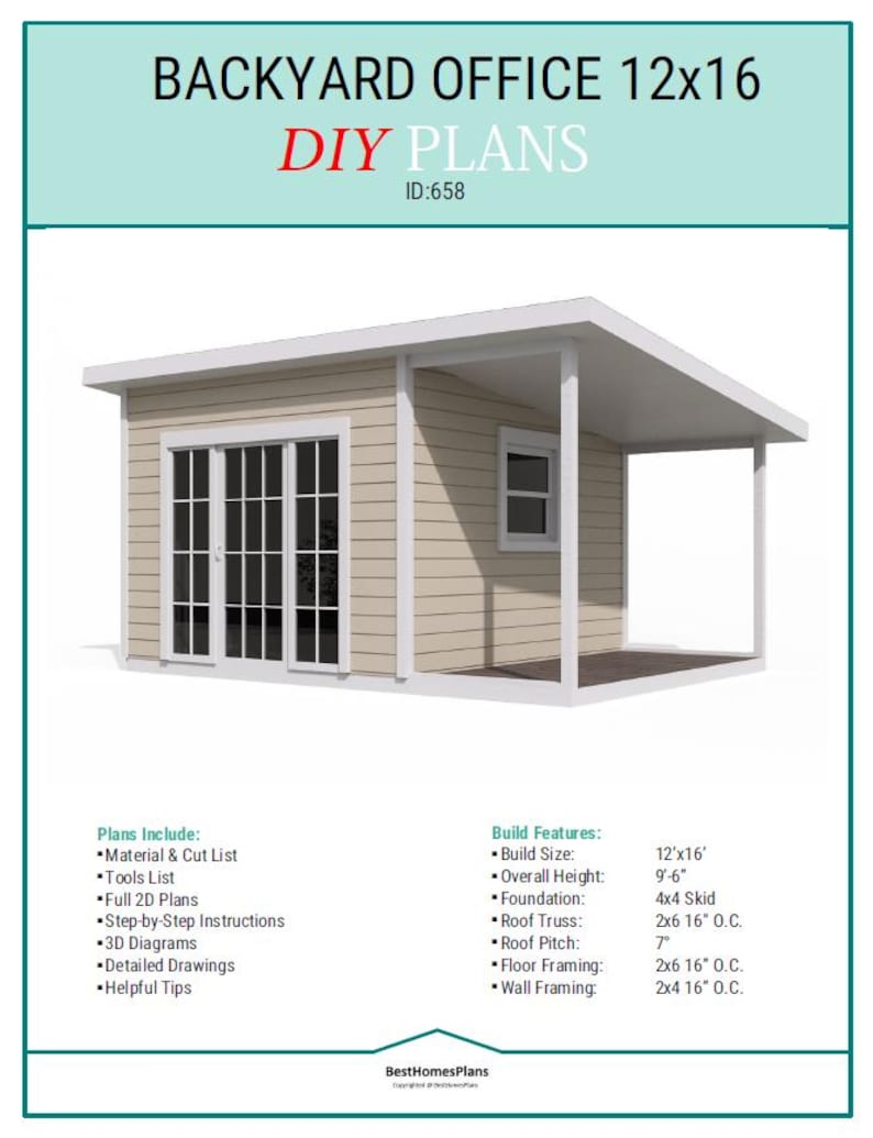 12x16 Backyard Office Plans and Build Guide | DIY Woodworking ...