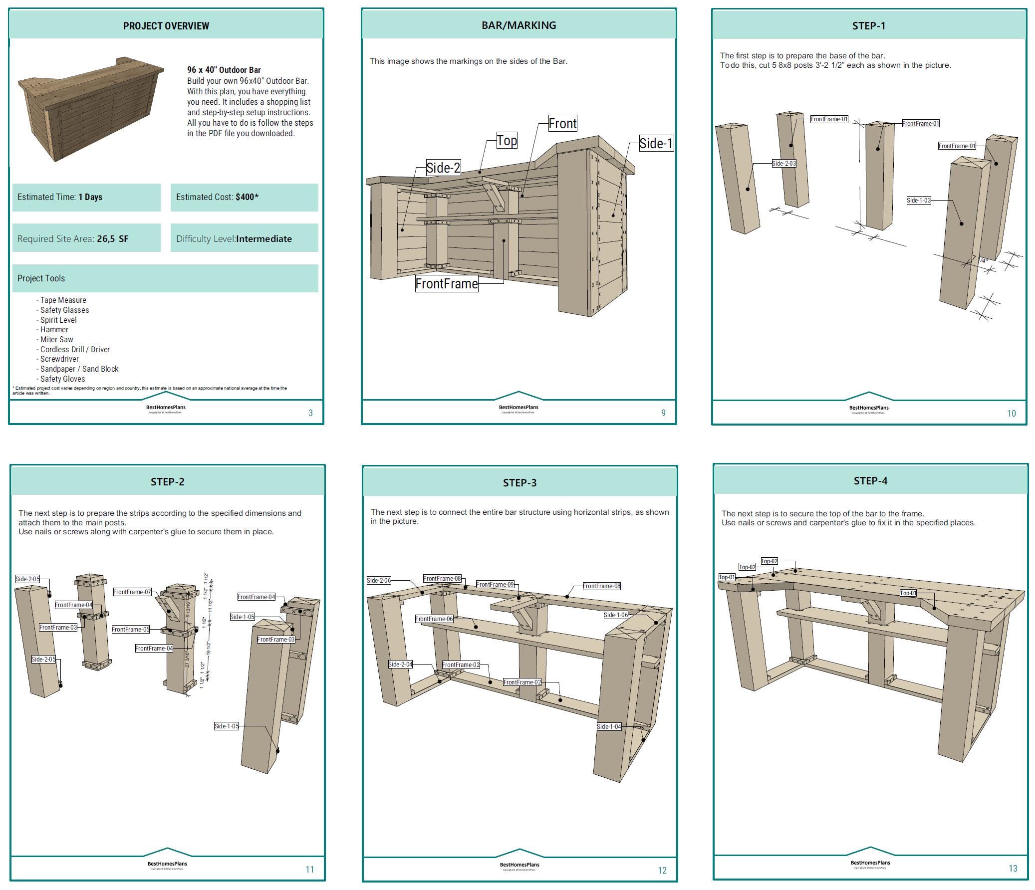 DIY Outdoor Bar Plans – 96"x40" Backyard Bar – Step-by-step Woodworking ...
