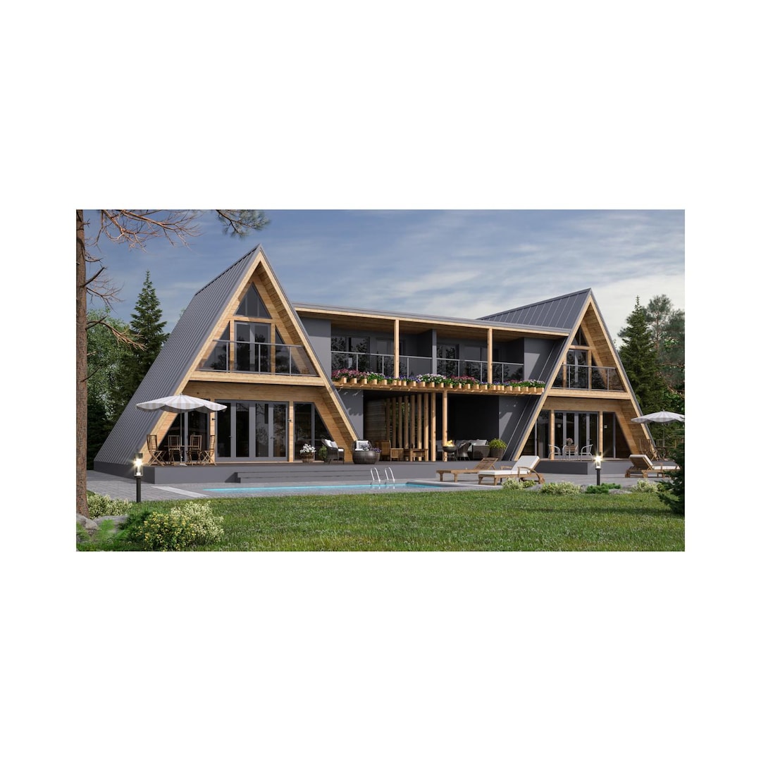 Double A-frame, 4 Bedrooms, 4 Bathroom House Architecture Build Plans ...