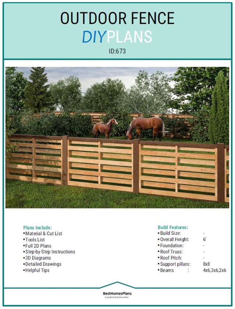 Wooden Outdoor Fence – DIY Blueprints, Step-by-step Woodworking Guide ...
