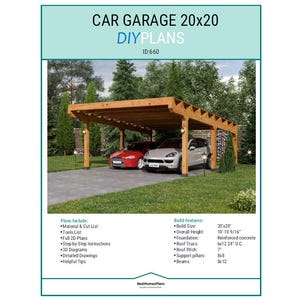 20'x20' 2 Cars Carport Garage Plans and Build Guide | DIY Woodworking ...