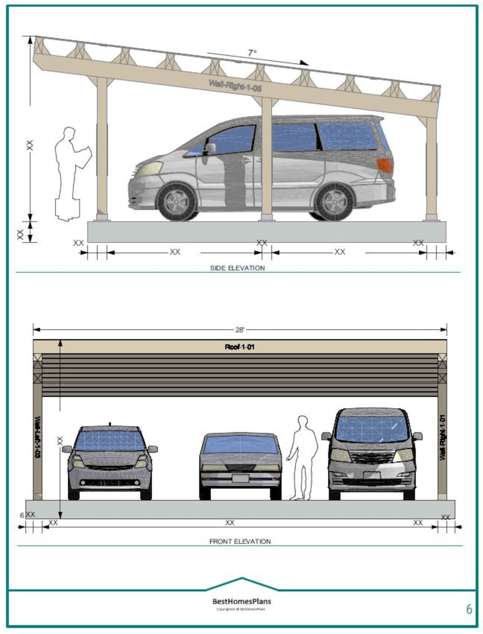 20'x28' 3 Cars Carport Garage Plans and Build Guide | DIY Woodworking ...