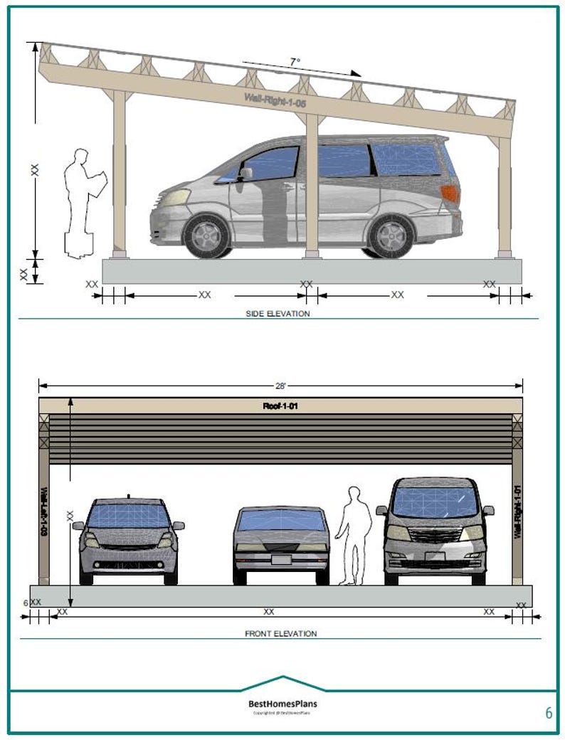 20'x28' 3 Cars Carport Garage Plans and Build Guide | DIY Woodworking ...