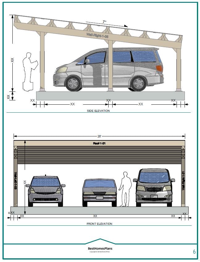 20'x28' 3 Cars Carport Garage Plans and Build Guide | DIY Woodworking ...