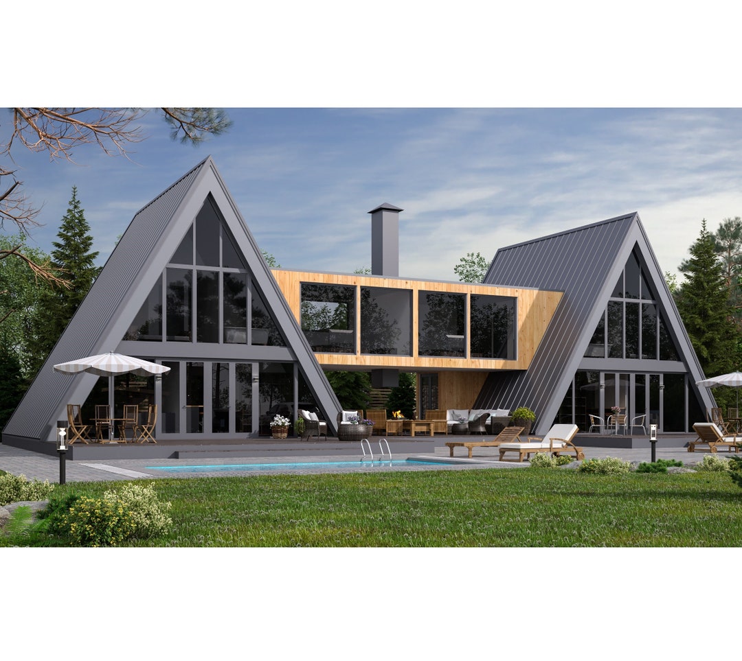 Double cabane en A, 6 chambres, 4 salles de bains, plans d'architecture ...