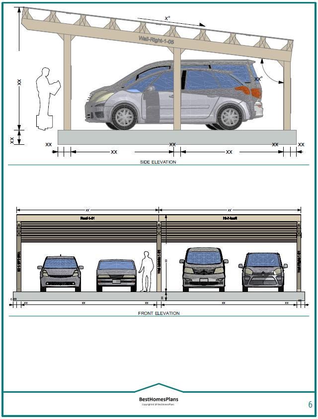 20'x40' 4 Cars Carport Garage Plans and Build Guide DIY Woodworking ...