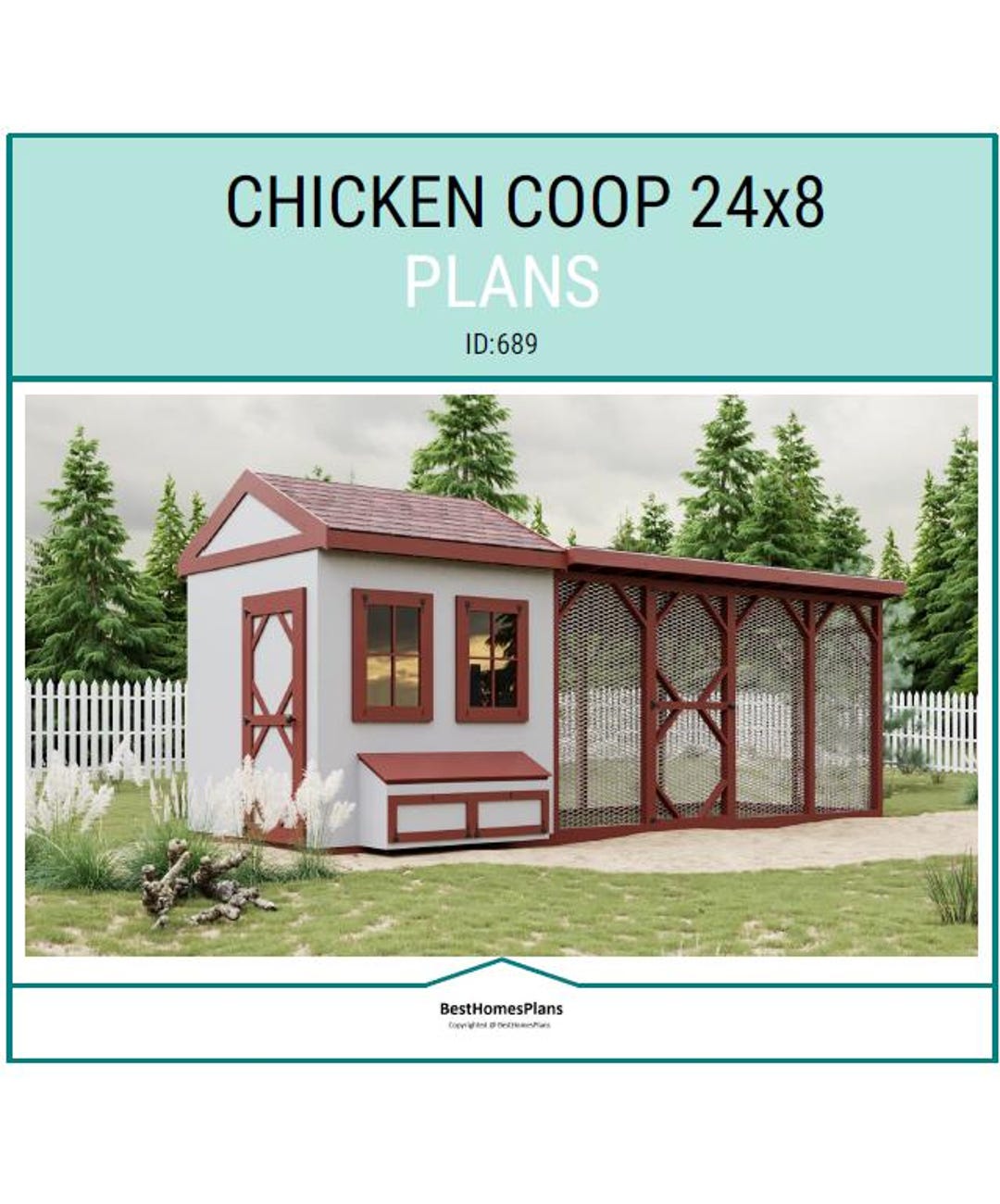 24'x8' Chicken Coop Plans for 15-20 Chickens, DIY PDF (80 Pages) Hen ...