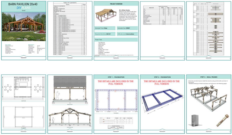 20'x40' Pole Barn Pavilion Plans With Double Lean, Garden Gazebo ...