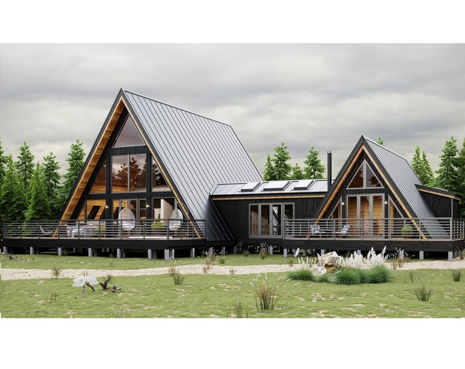 Double A-frame Cabin, 6-bedroom, 8 Bathroom, 2 Garage Bays, 3556SF ...
