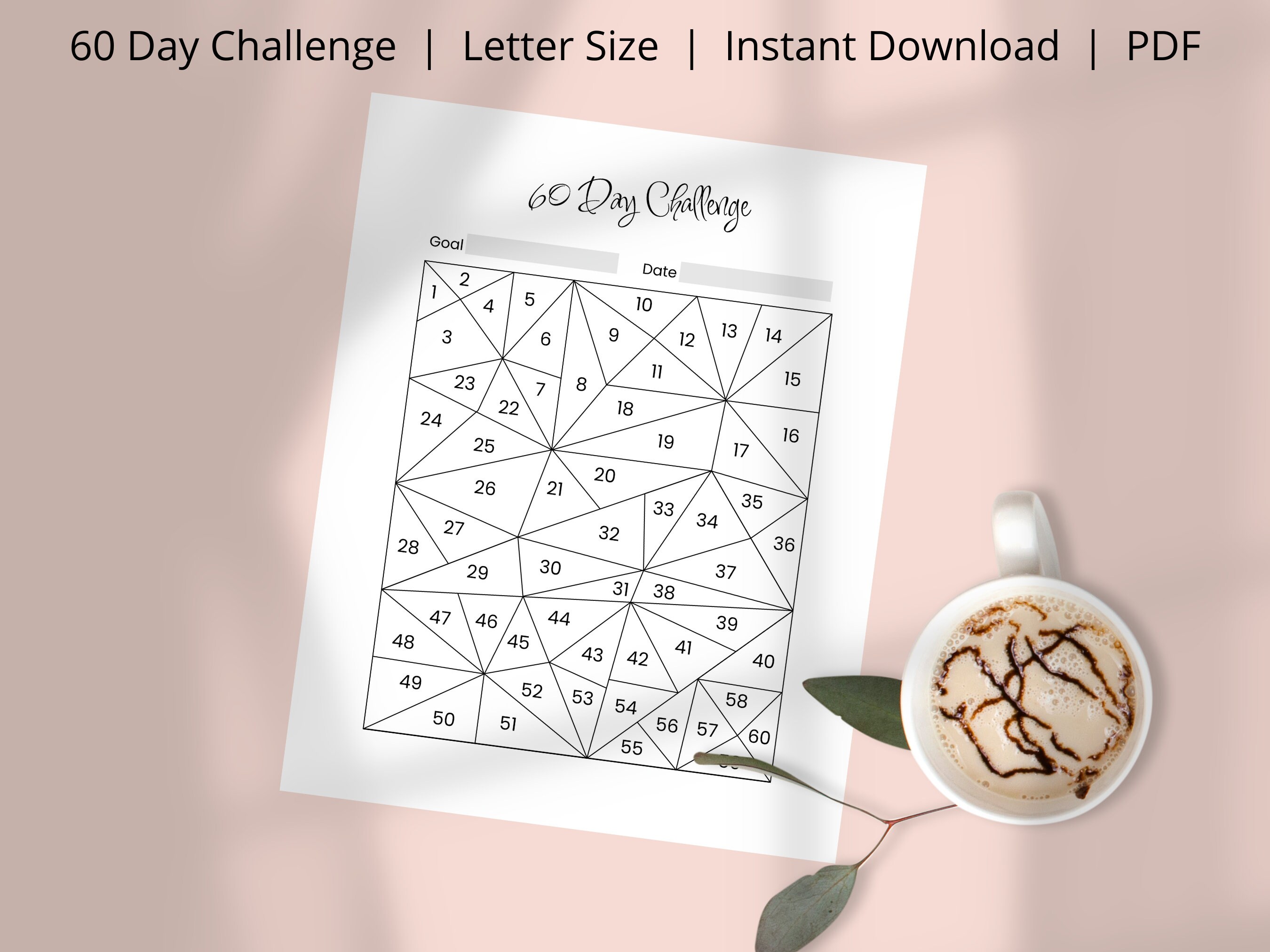 Printable 60-day Challenge Tracker | 60 Days Goal Setting Planner ...