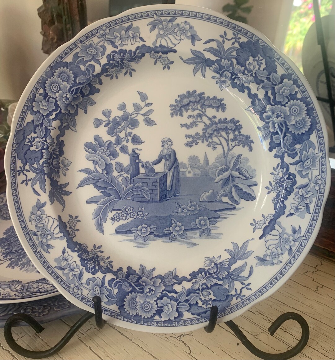Spode Dinner Plate, Girl at Well , the Spode Blue Room Collection - Etsy