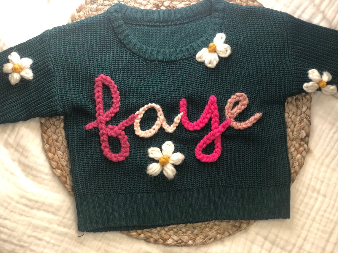 Hand Embroidered Custom Name Sweater | Etsy