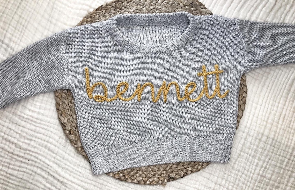 Hand Embroidered Custom Name Sweater | Etsy