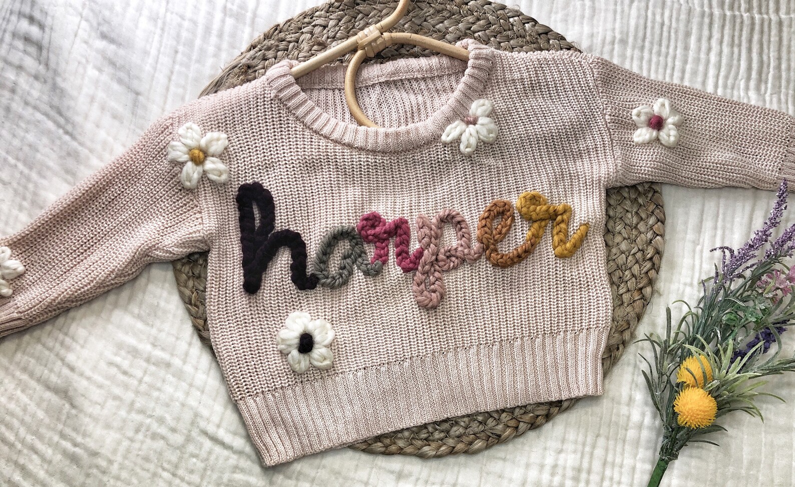 Hand Embroidered Custom Name Sweater | Etsy