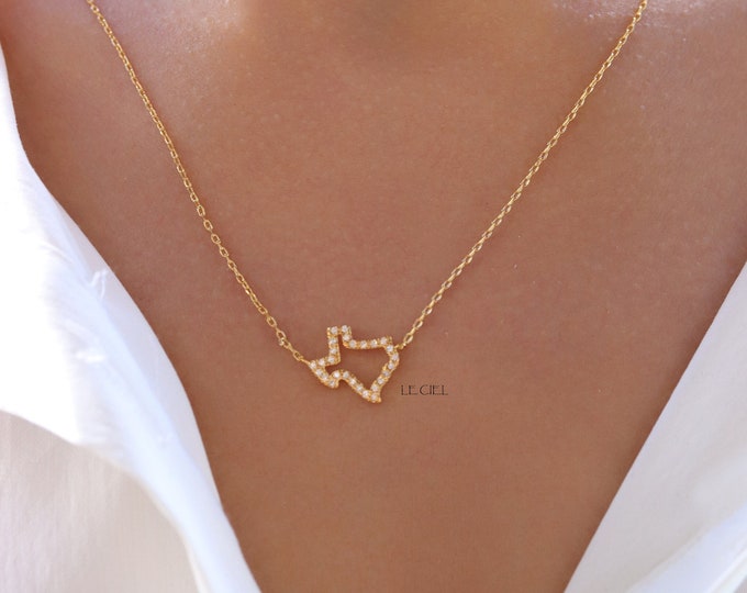 18K Gold Dipped Rhinestone Trim Texas State Pendant Necklace Texan ...