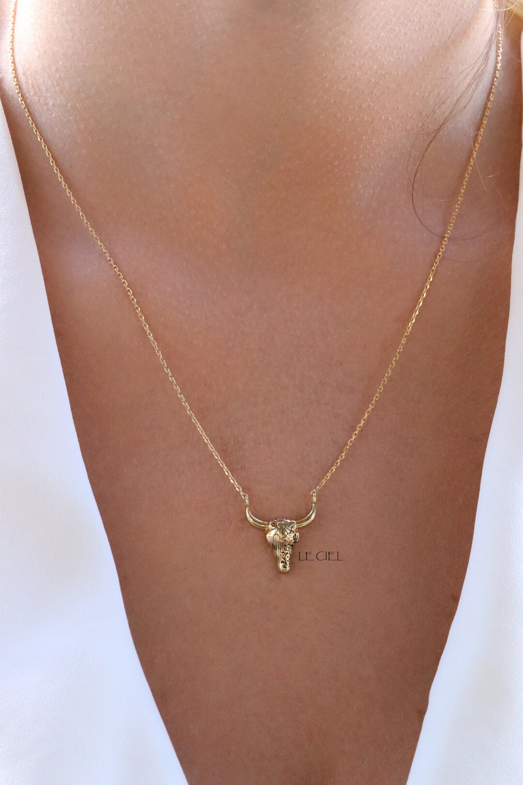 18K Gold Dipped Buffalo Bull Head Necklace Buffalo Necklace Minimalist ...