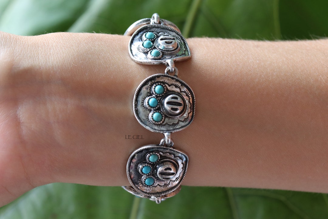 Turquoise Cowboy Hat Chain Link Magnetic Bracelet Western Charm Jewelry ...