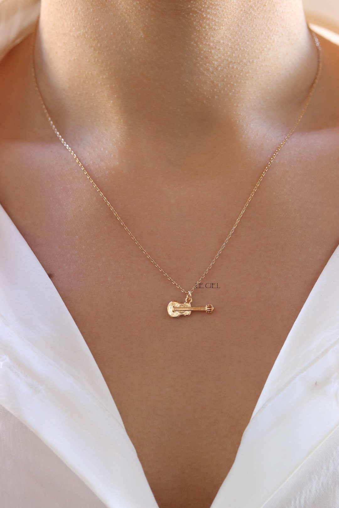 18K Gold Dipped Guitar Pendant Necklace Musical Instrument Jewelry ...