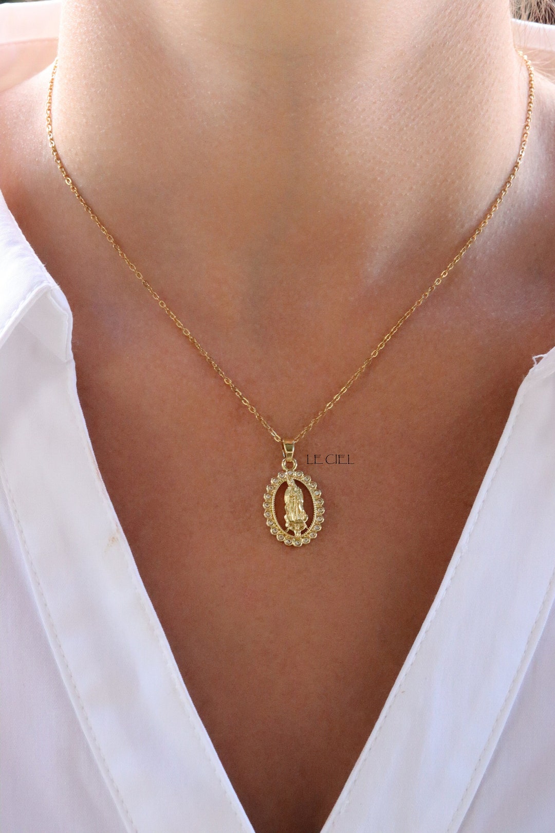 Virgin Mary Pendant Necklace 18k Gold Dipped Virgin Mary Necklace Cubic ...