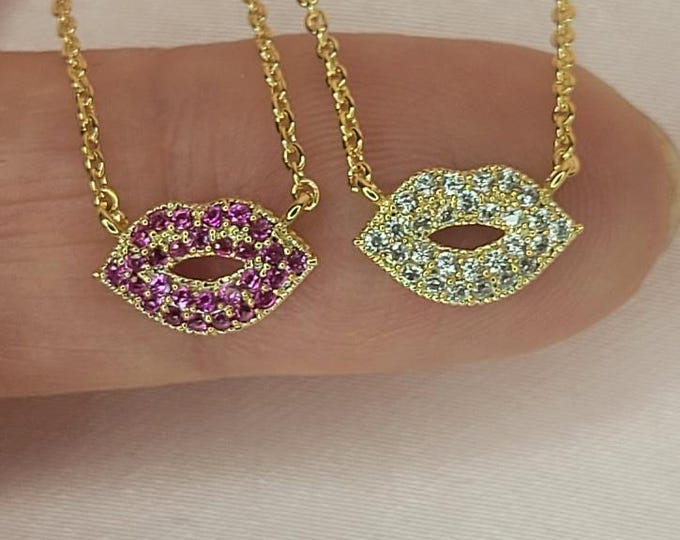 Lips Pendant Necklace, Red Lipstick Necklace, 925 Sterling Silver, Lip ...