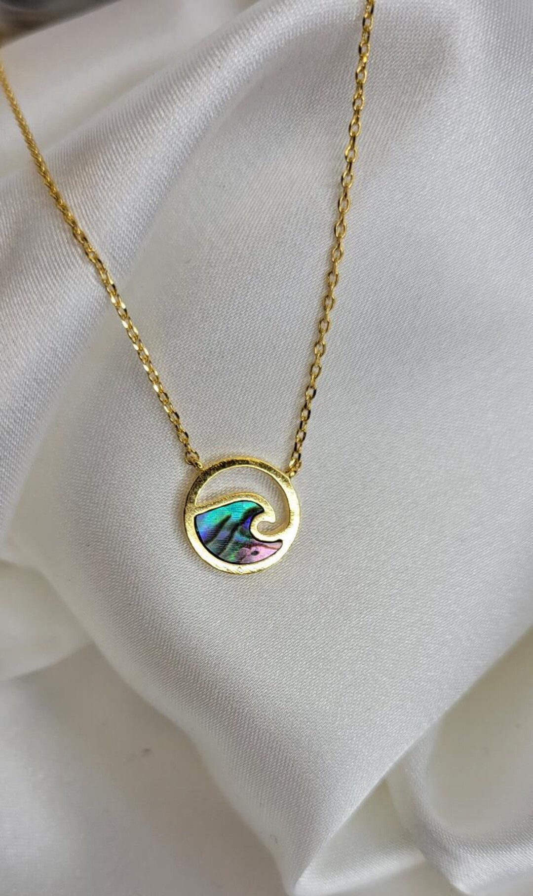 18K Gold Dipped Wave Coin Pendant Necklace Hawaii Necklace Ocean ...