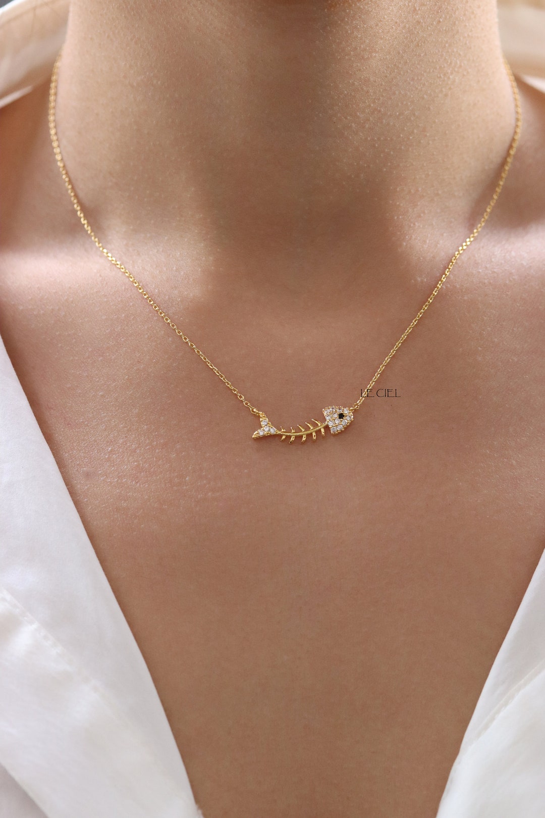 18K Gold Dipped Fish Bone Pendant Necklace Ocean-inspired Jewelry ...