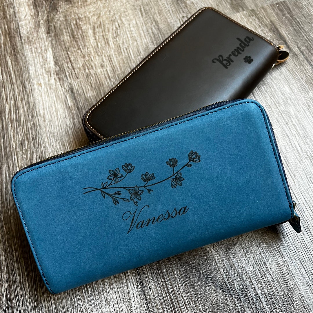 Personalized Leather RFID Wallet, Women's Engraved Genuine Leather ...