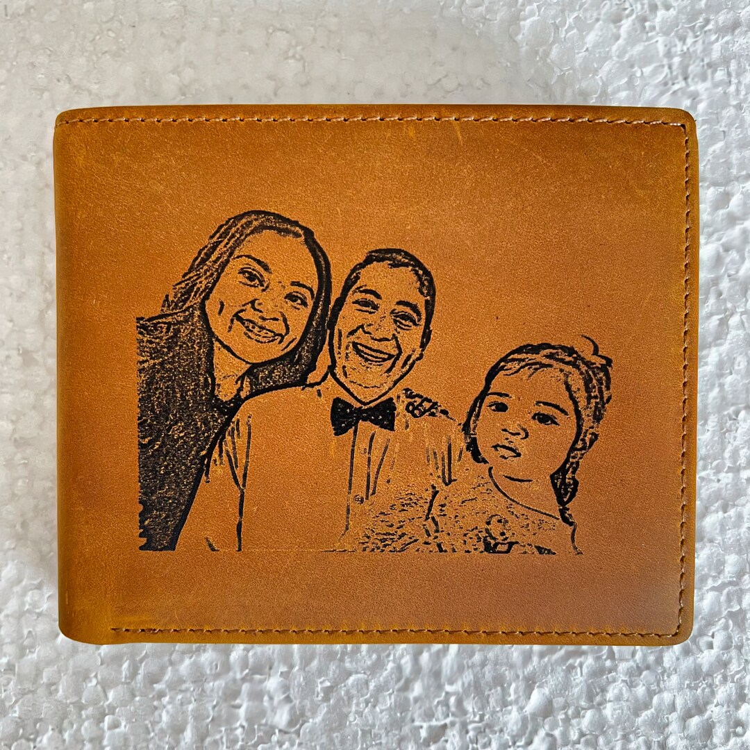 Personalized Leather Bifold Wallet, Engraved Photo, RFID Protection - Etsy