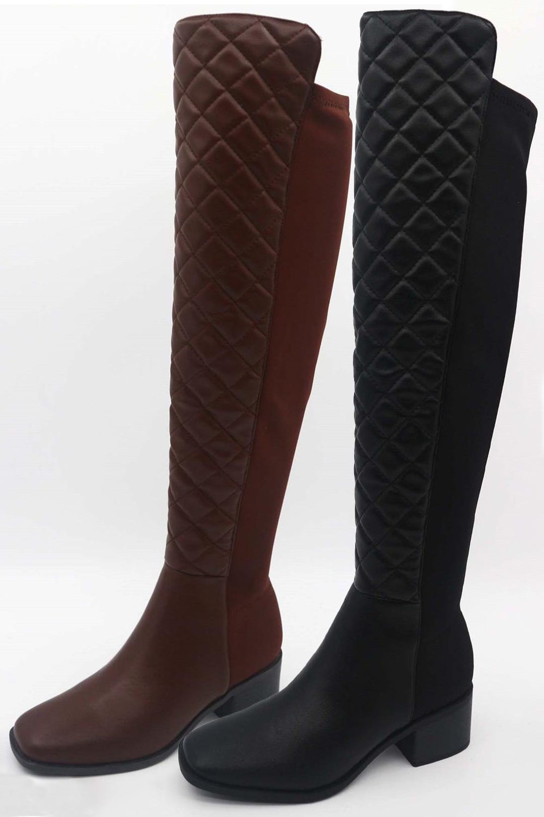 Knee High Boots - Quilted Tall Boots With Small Heel - Etsy