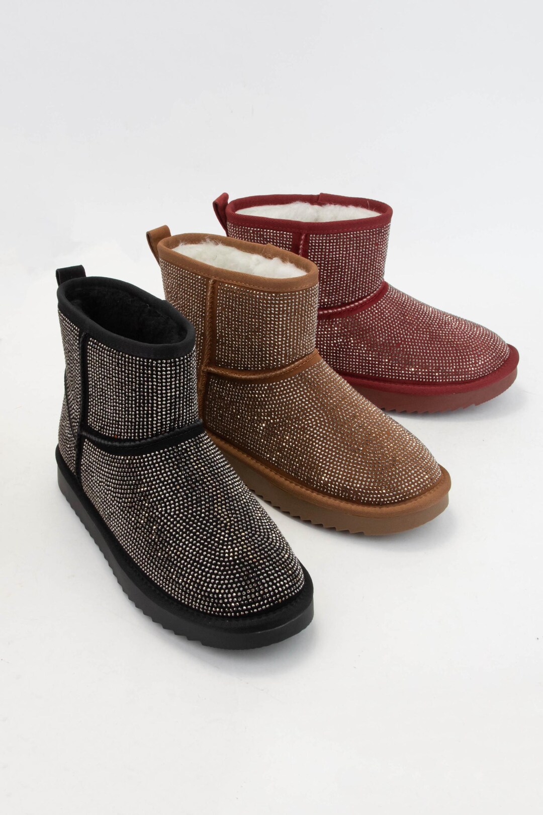 Bedazzled Mini Ankle Boots: Fur Lined Sherpa Style - Etsy