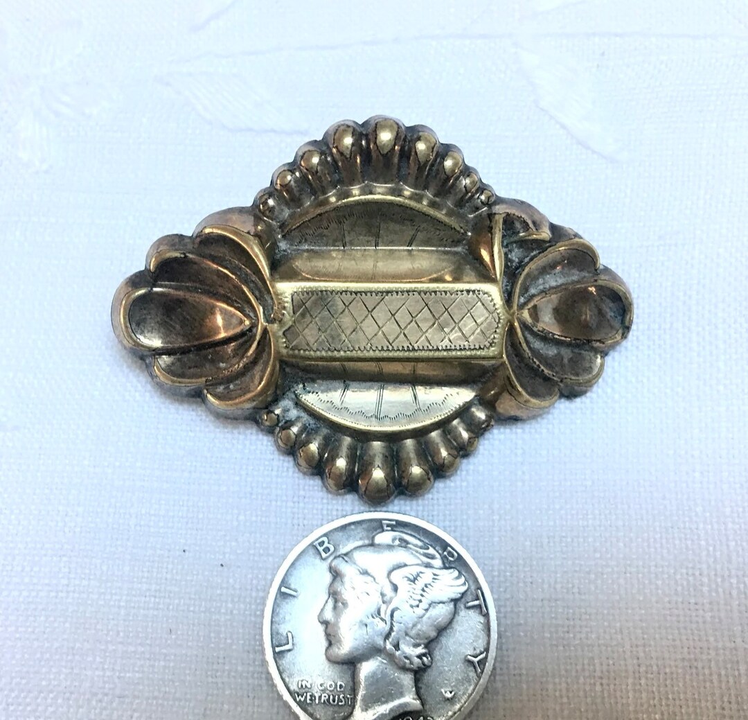 Civil War Brooch, 1860’s, Hollow Gold, Puff Pin, Neck Brooch, Etched ...
