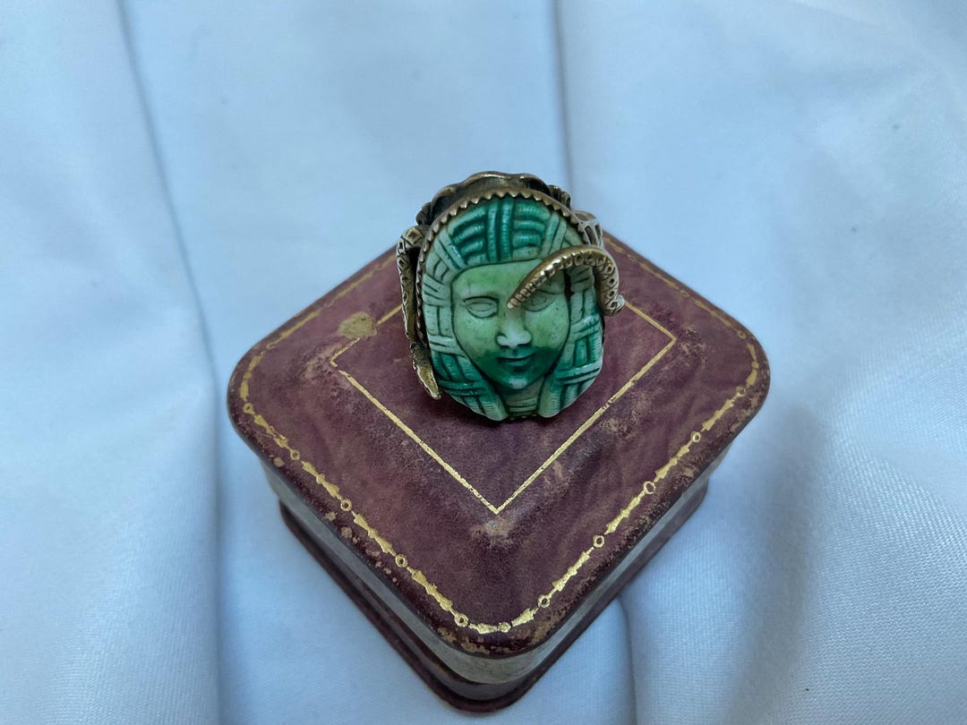 Egyptian Revival Cleopatra and Asp Ring, Circa 1900, Glass and Brass ...