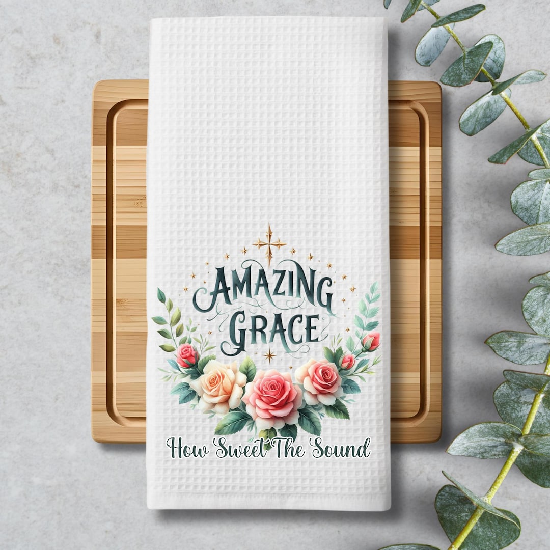Christian Themed Kitchen Towel, Cross Grace Floral Gift - Etsy