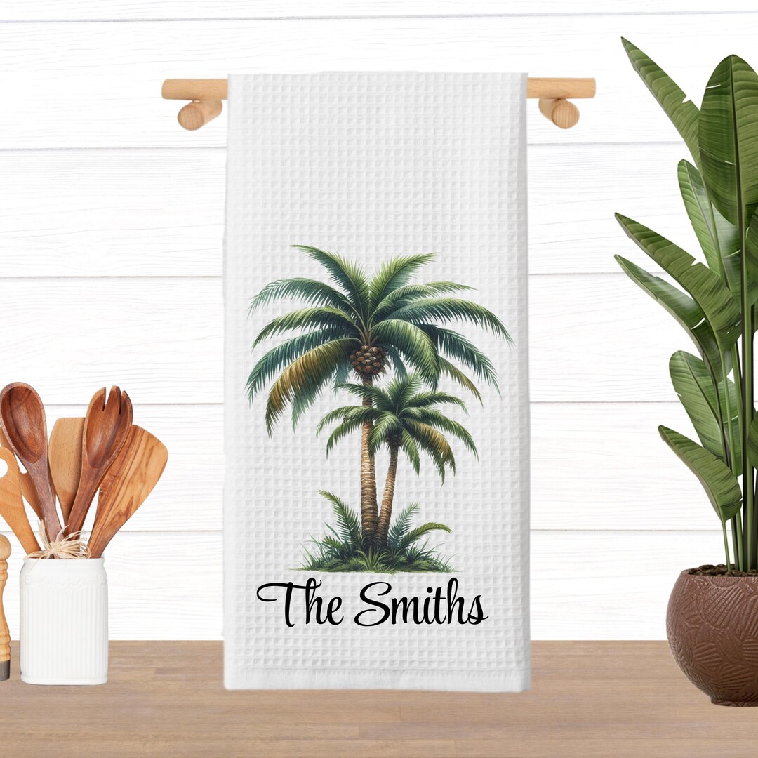 Tropical Palm Tree Kitchen Towel: Summer Beach House Decor, Cotton or ...