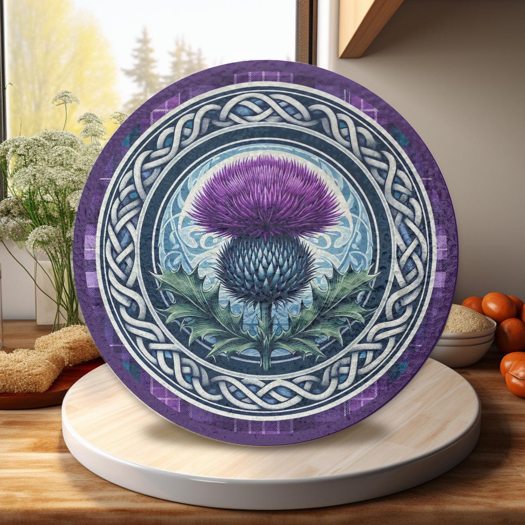 Scottish Thistle Tempered Glass Cutting Board: Tartan Charcuterie Board ...
